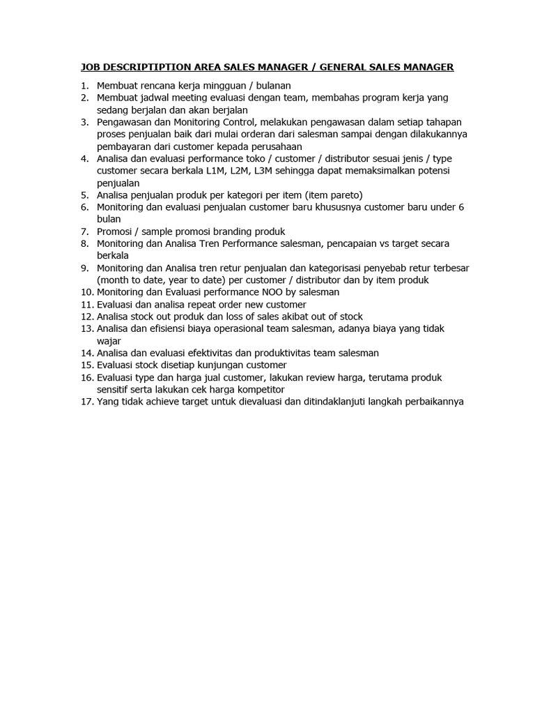 Job Description Sales Manager | PDF