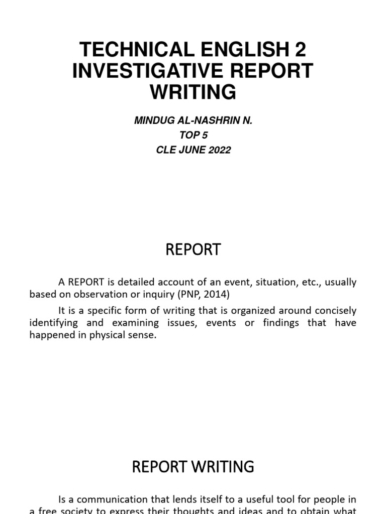 2nd 8 23 Technical English 2 Investigative Report Writing PDF