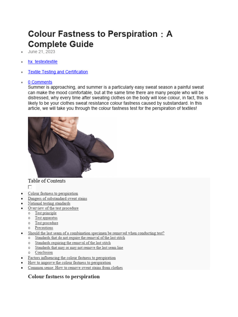 Colour Fastness To Perspiration A Complete Guide: June 21, 2023 | PDF ...