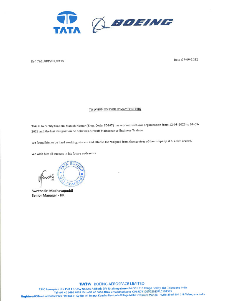 TBAL Experience Certificate | PDF