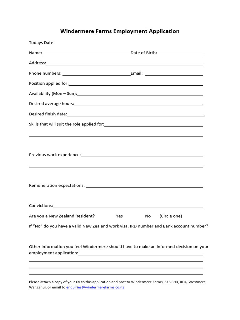 Windermere Farms Job Application Form | PDF | Career & Growth | Law