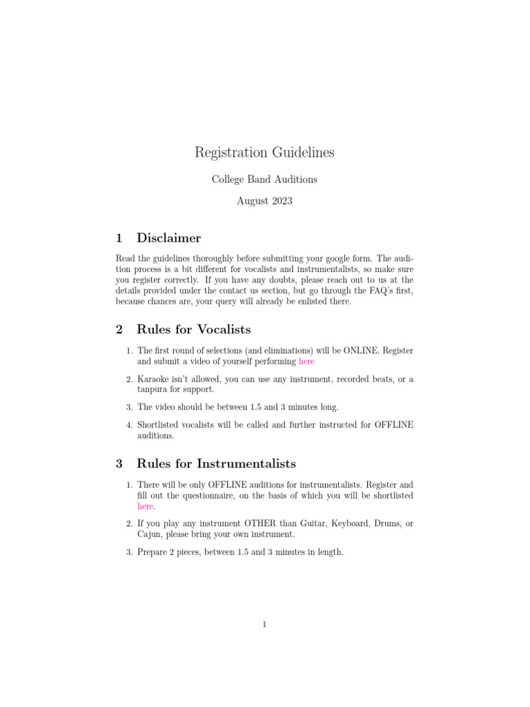 Audition Guidelines | PDF | Audition | Singing