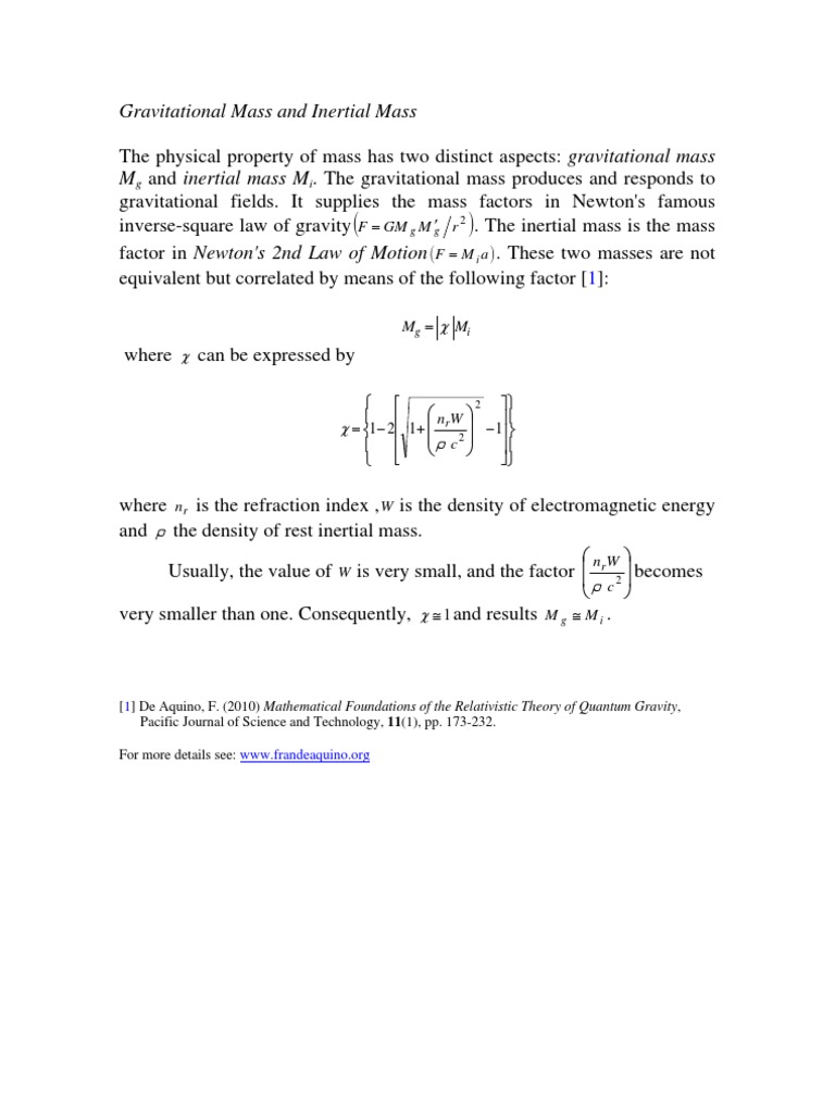 Gravitational vs Inertial Mass Explained | PDF | Science & Mathematics