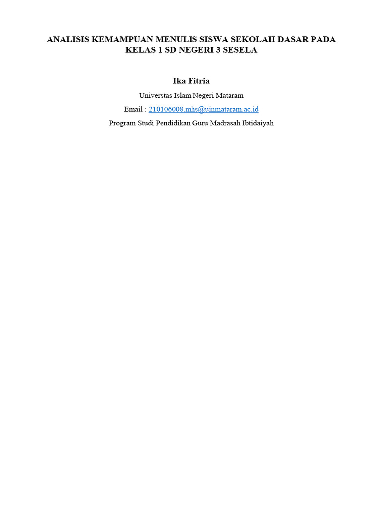 Analisis Kemampuan Menulis Siswa Sekolah Dasar Pada Kelas 1 SD Negeri 3 Sesela | PDF