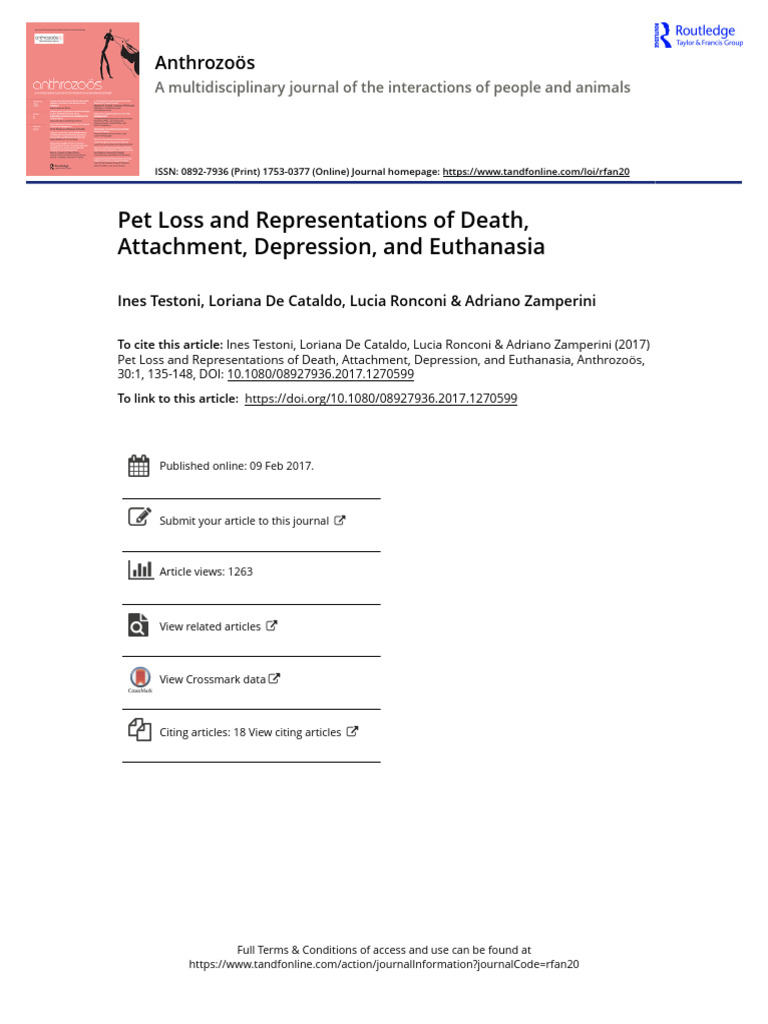 Pet Loss and Representations of Death Attachment Depression and ...