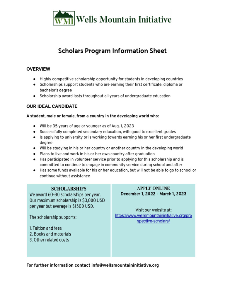 2023 WMI Scholar Program Information Sheet | PDF 2023 WMI Scholar Program Information Sheet | PDF