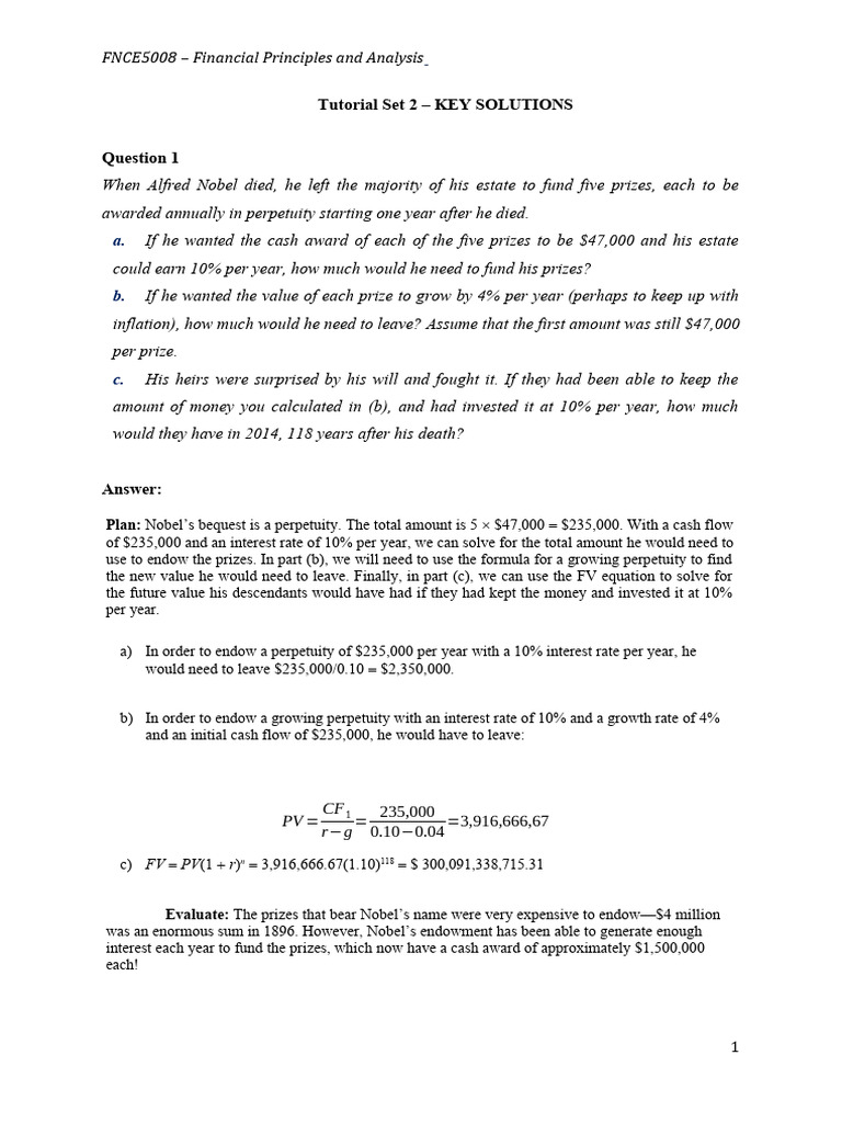 Tutorial Set 2 - Key Solutions | PDF | Interest | Annual Percentage Rate