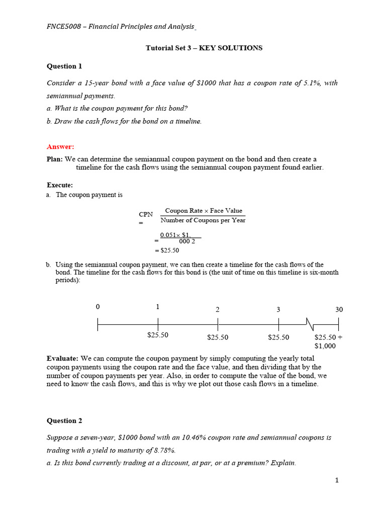 Tutorial Set 3 - Solutions - S2 - 2023 | PDF | Bonds (Finance) | Present Value