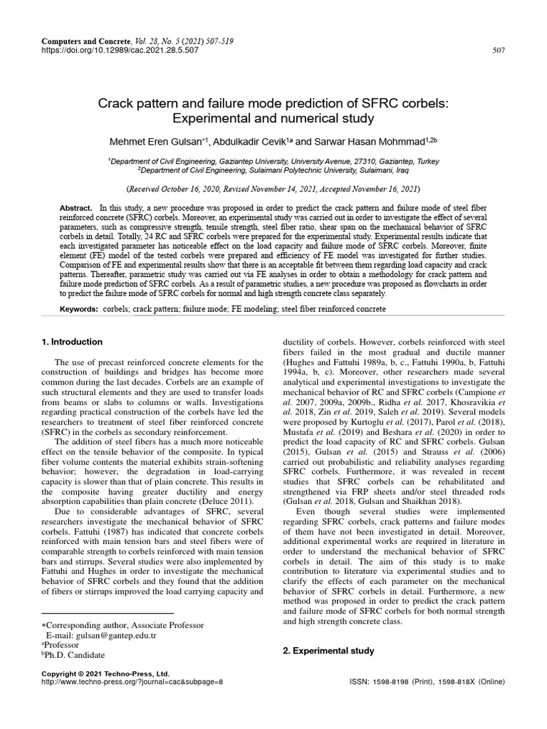 Crack Pattern and Failure Mode Prediction of SFRC Corbels Experimental and Numerical ...