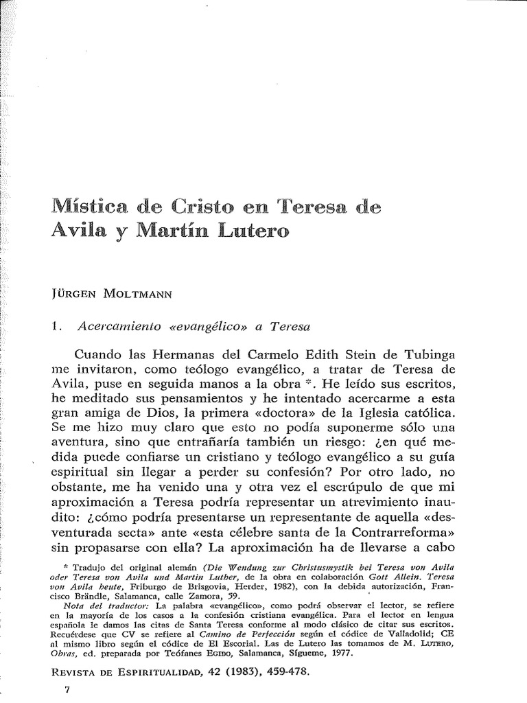 MOLTMANN Jurgen - Mistica de Cristo de Teresa y Lutero | PDF | Martin ...