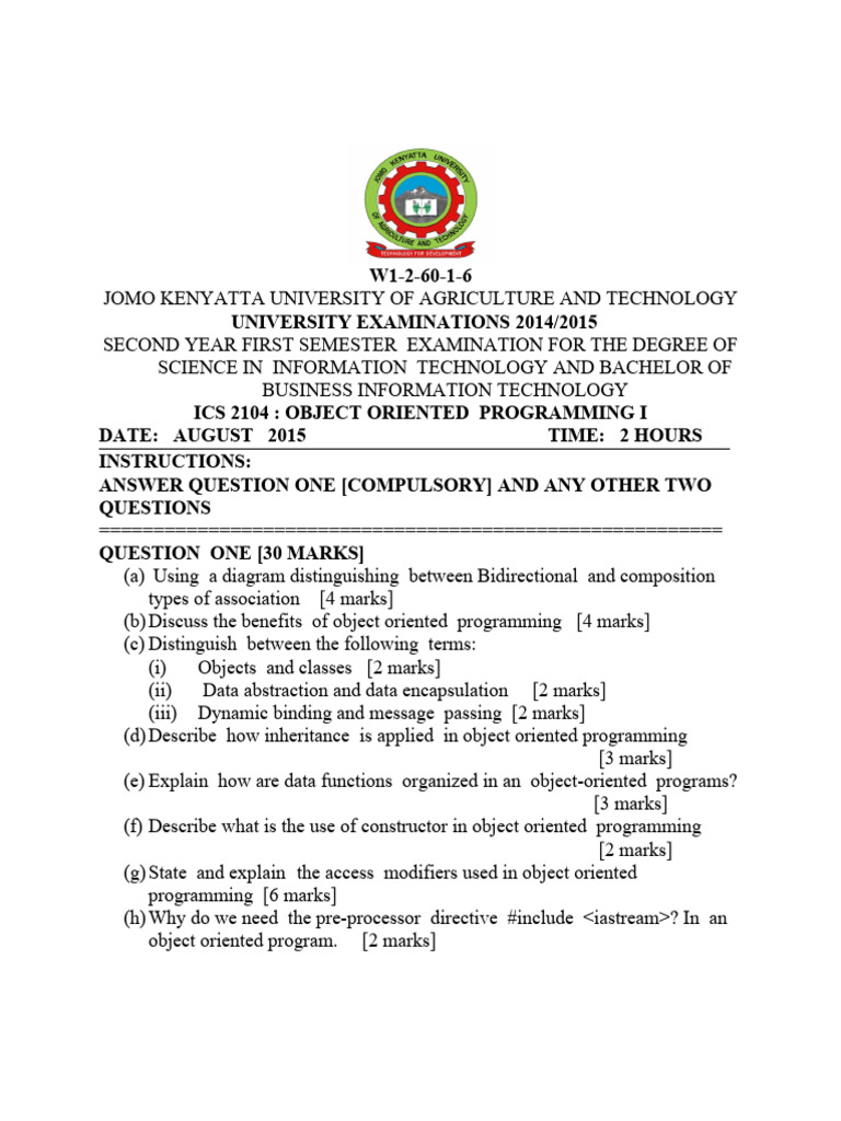 Ics 2104 Object Oriented Programming I | PDF | Object (Computer Science) | Object Oriented ...