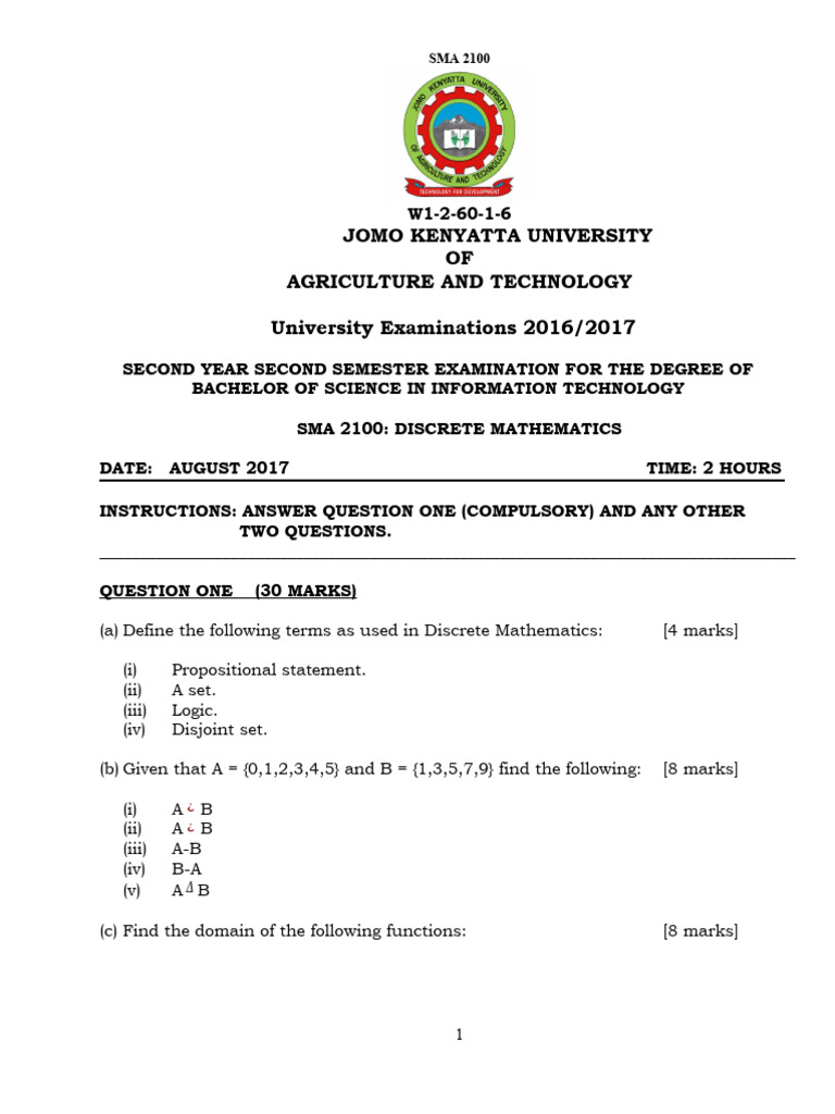 Sma 2100 Discrete Mathematics | PDF | Logic | Mathematics
