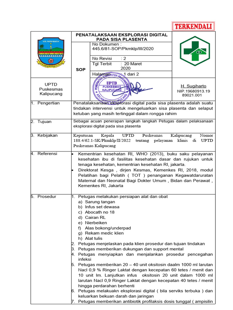 Sop Eksplorasi Digital Pada Sisa Placenta | PDF