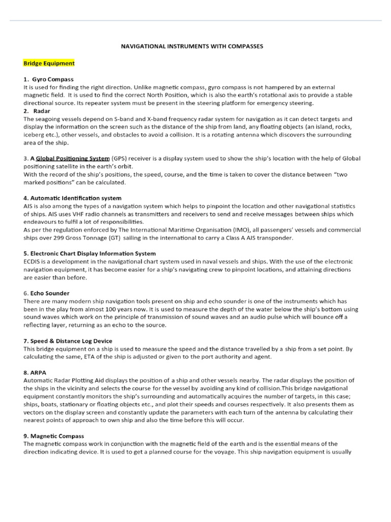 Navigation Instrument With Compasses Pdf