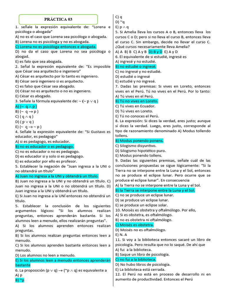 Practica 03 | PDF | Proposición | Lógica