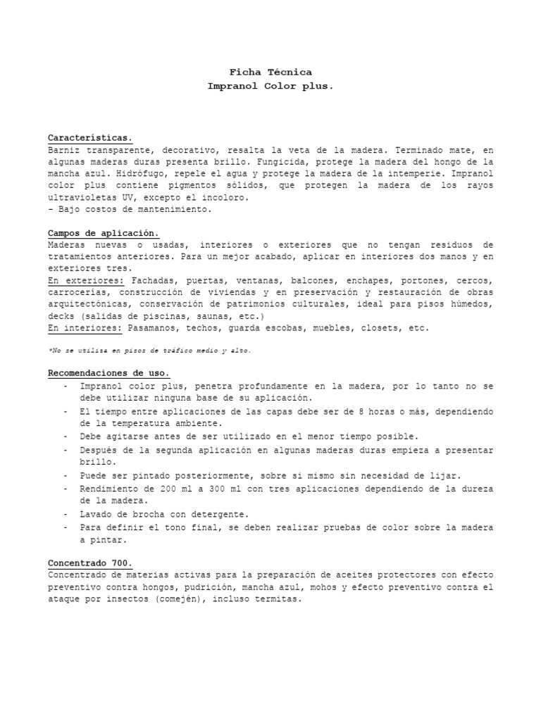 Ficha Tecnica Impranol | PDF | Madera | Ultravioleta