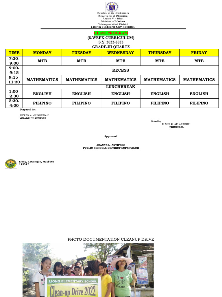 Class Program For 8 Week Curriculum | PDF