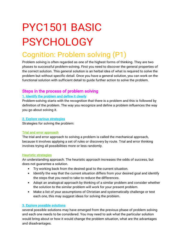 Problem Solving and Reasoning in Psychology | PDF | Psychology ...