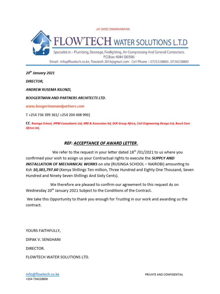 Award Letter Acceptance 20th January 2021 | PDF