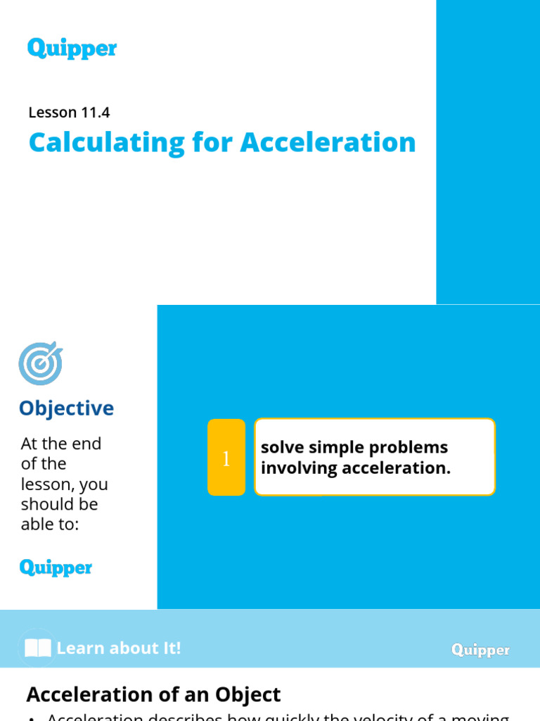 Science 7 11.4 Calculating for Acceleration | PDF | Acceleration | Velocity