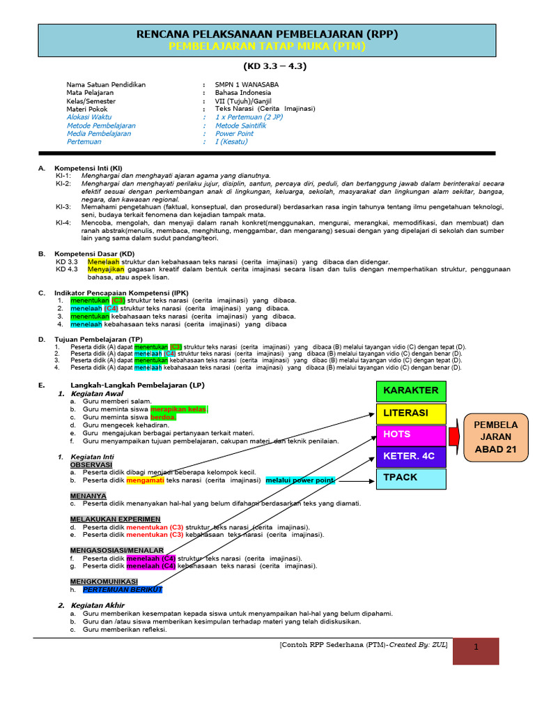 Contoh RPP Model-2 | PDF