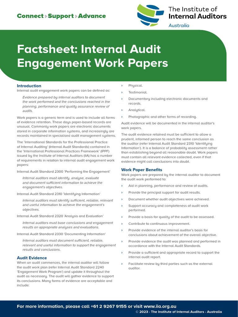 Internal Audit Engagement Work Papers | PDF | Internal Audit | Audit