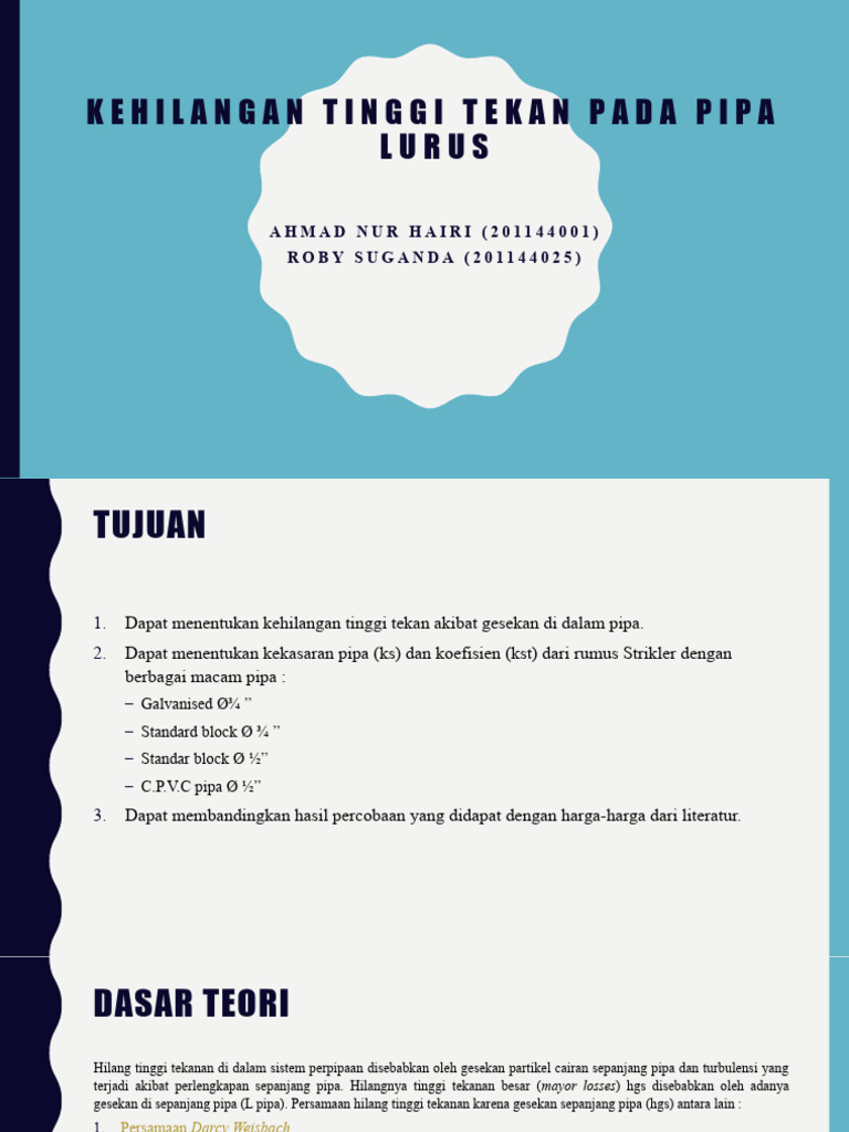 Kehilangan Tinggi Tekan Pada Pipa Lurus | PDF | Metode & Bahan Ajar ...