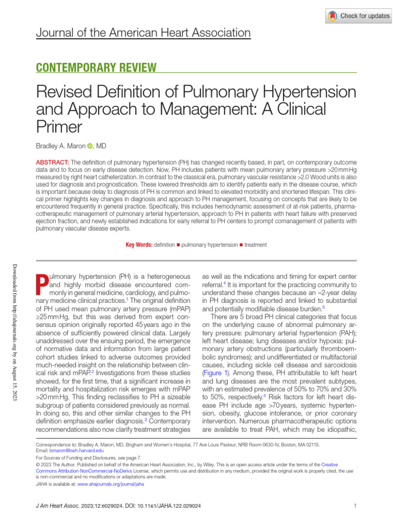 Revised Definition of Pulmonary Hypertension and Approach To Management ...