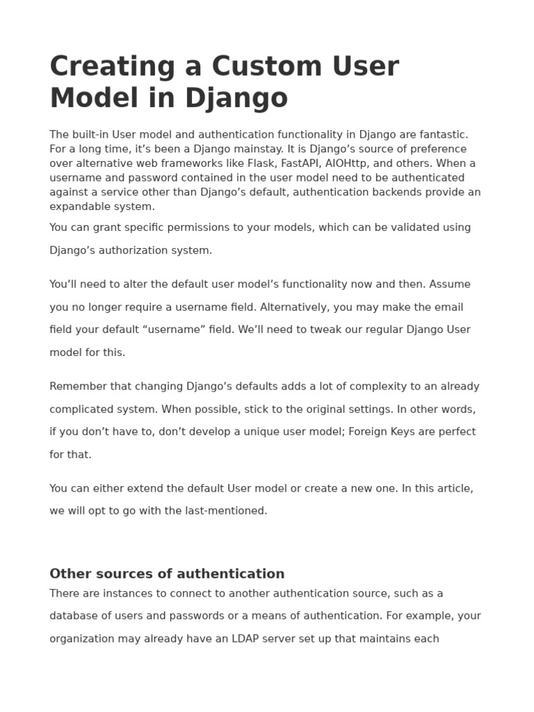 Django - Creating A Custom User Model | PDF | Password | User (Computing) Django - Creating A Custom User Model | PDF | Password | User (Computing)