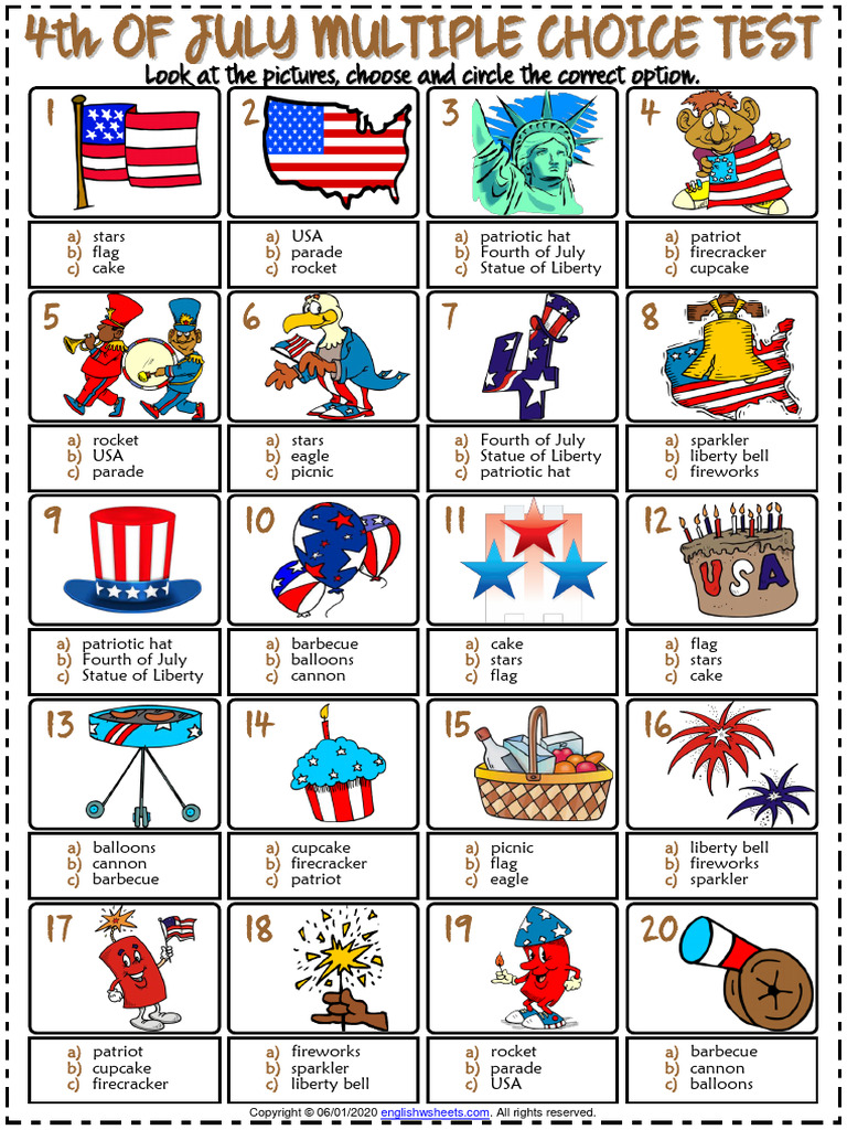 4th of July Vocabulary | PDF | Independence Day (United States) | Fireworks