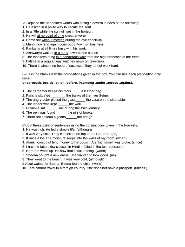 Adverbs Preposition Conjunction Pdf