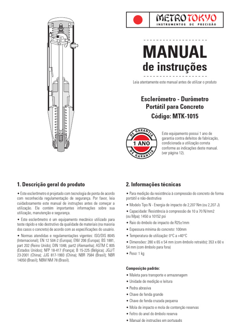 Uso e Garantia do Esclerômetro MTK-1015 | PDF | Pistão | Martelo