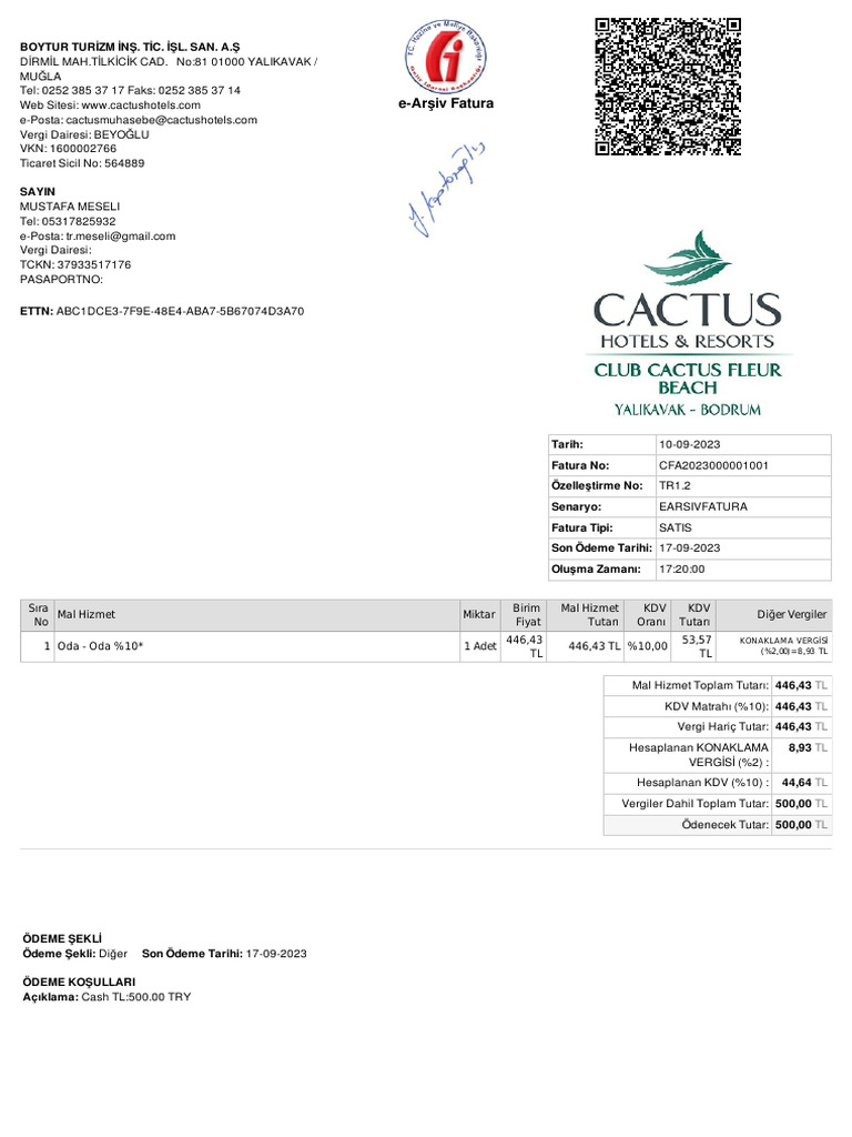 Cactus Hotel Fatura2 | PDF