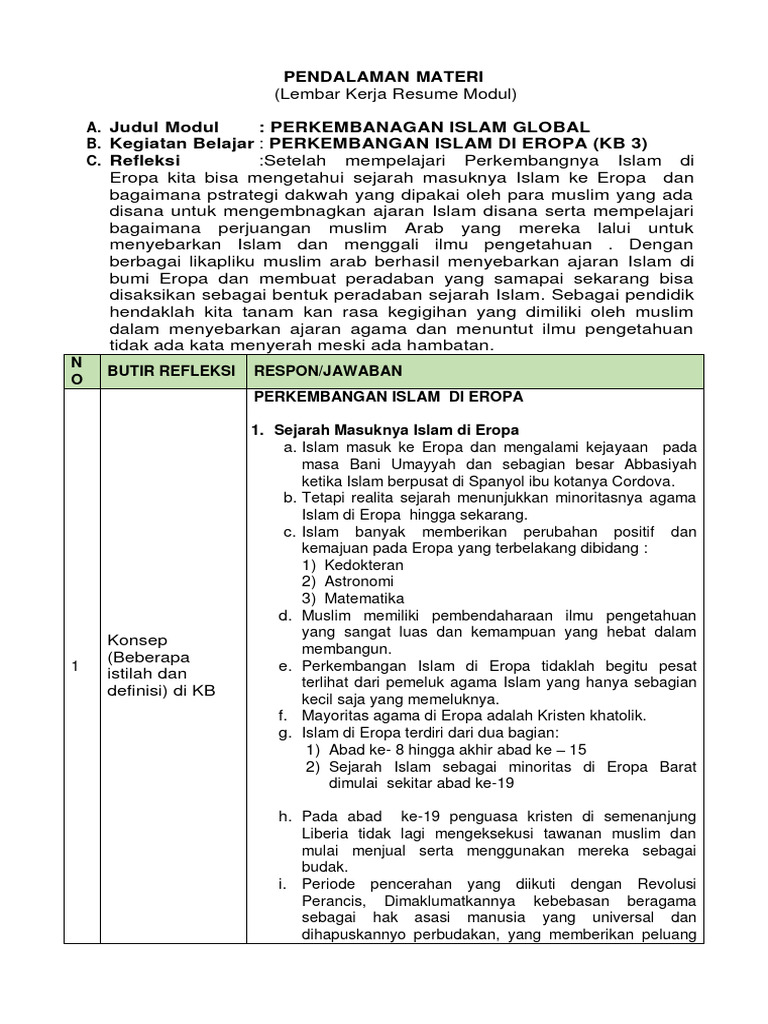 RESUMA KB 3 Perkembanagan Islam Di Eropa | PDF