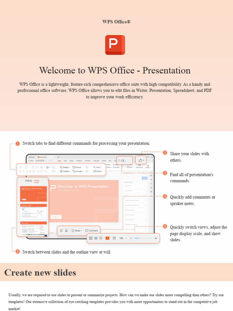 WPS Slides Quick Start Guide | PDF | Microsoft Power Point | Software