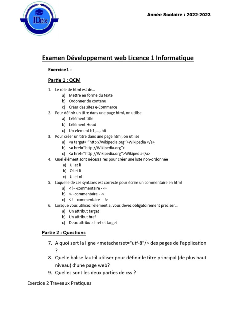Examen Développement Web Licence 1 | PDF | Art | Ordinateurs