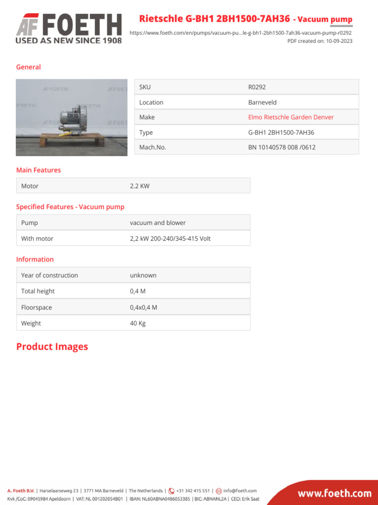 Elmo Rietschle G-BH1 Vacuum Pump Specs | PDF