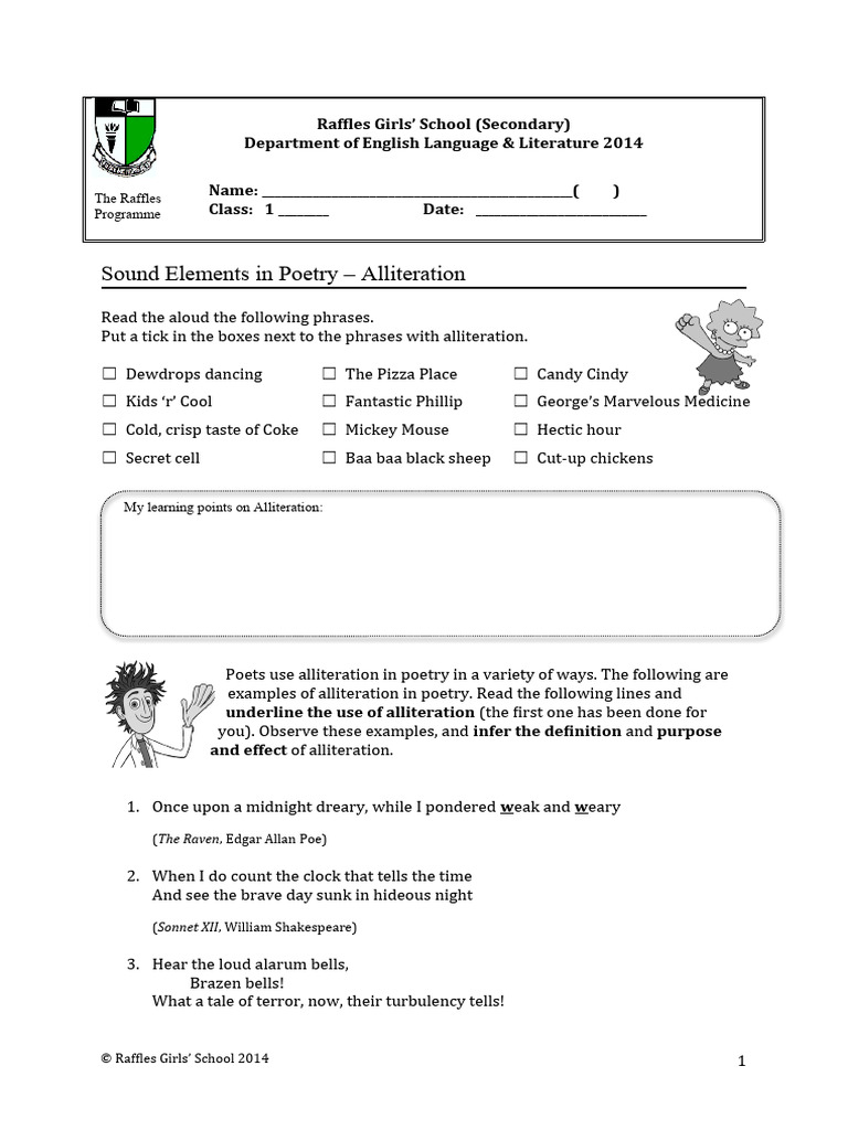 Alliteration Worksheet | PDF | Poetry | The Raven