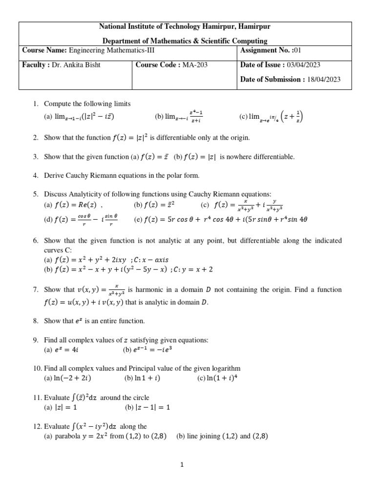 Ass 3 | PDF | Function (Mathematics) | Complex Number