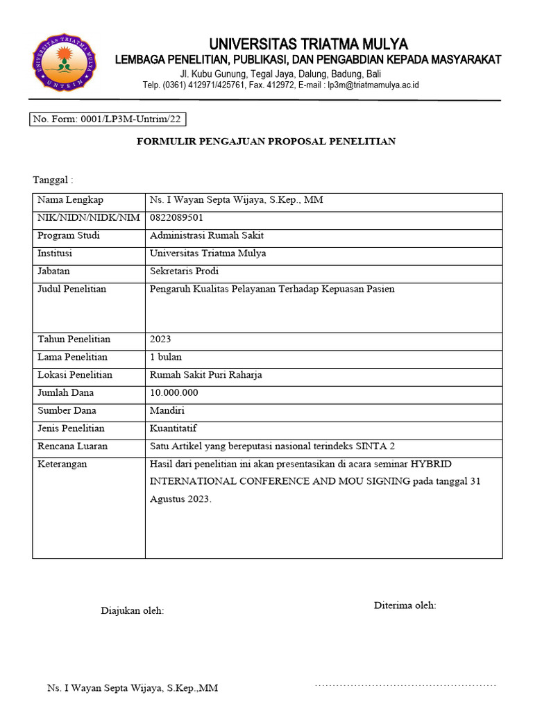 Formulir Pengajuan Proposal Penelitian | PDF | Sains & Matematika