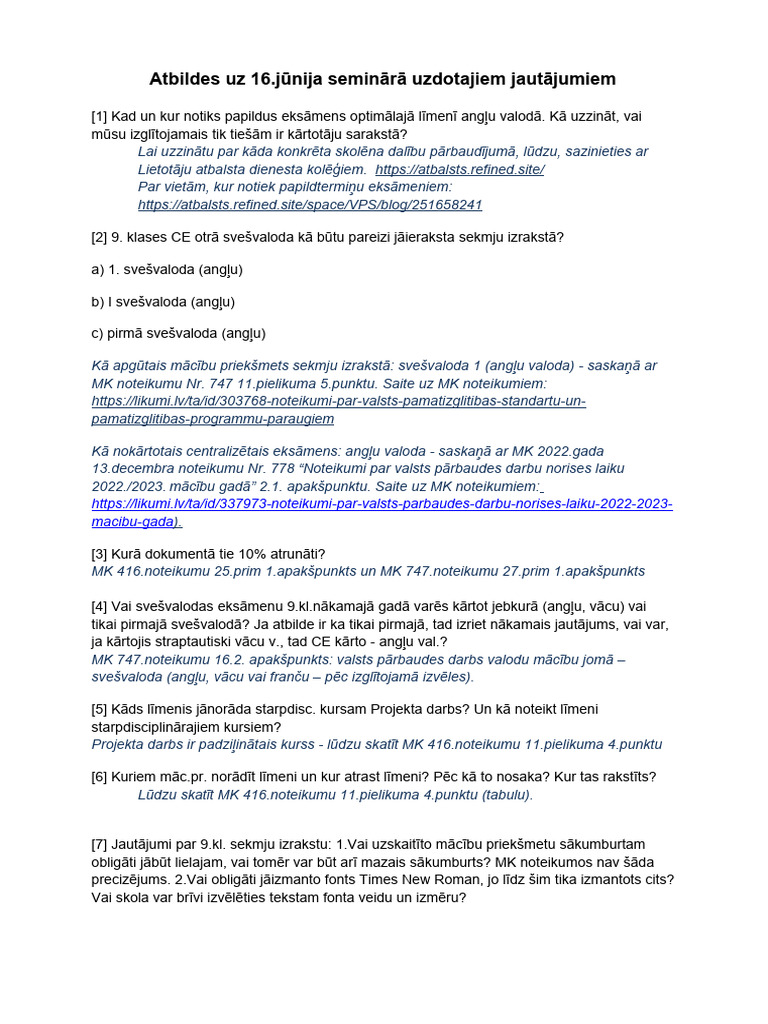 Jautājumi Ar Atbildem 16.06.2023 | PDF