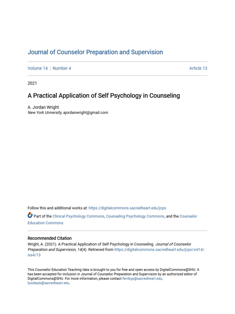 Practical Application of Self Psychology in Counseling | PDF ...