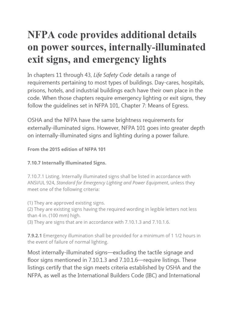NFPA 101 Emergency Lighting Standards | PDF | Lighting | Light Emitting ...