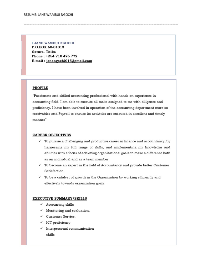 Jane Ngochi CV | PDF | Payroll | Business