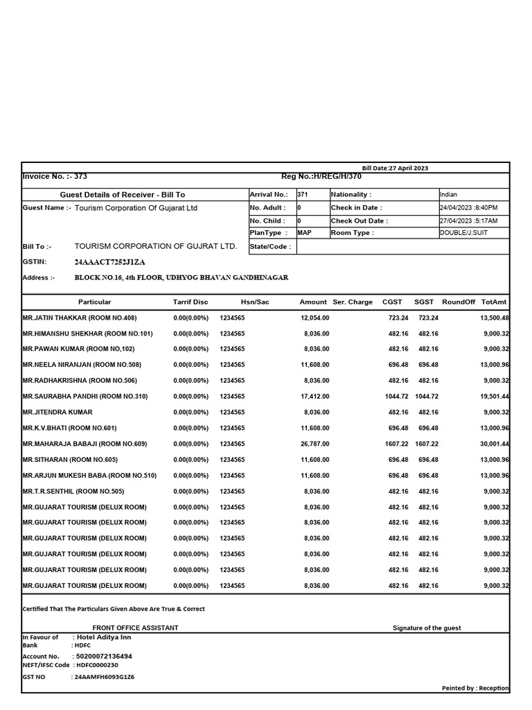 Room Bill Demo | PDF | Bharatiya Janata Party | Sales