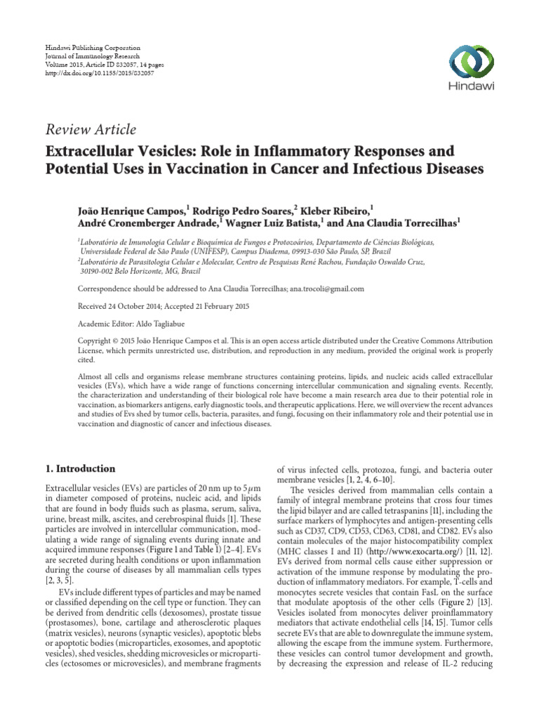 Extracellular Vesicles Role in Inflamatory Response and Uses As ... Extracellular Vesicles Role in Inflamatory Response and Uses As ...