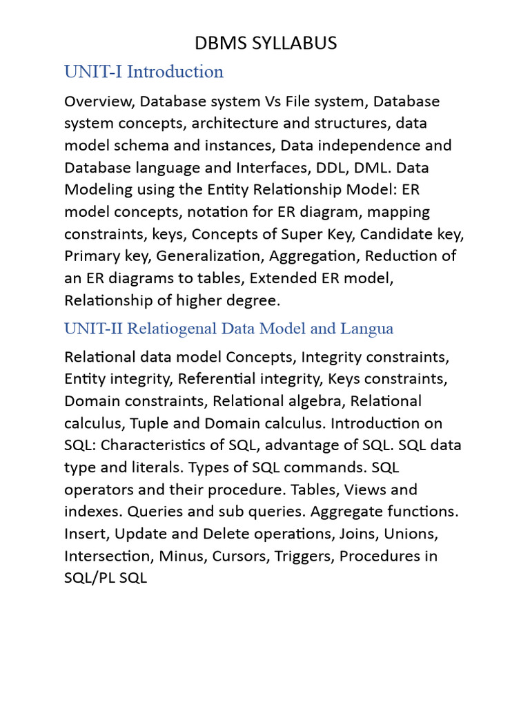 DBMS Syllabus | PDF | Databases | Relational Database DBMS Syllabus | PDF | Databases | Relational Database