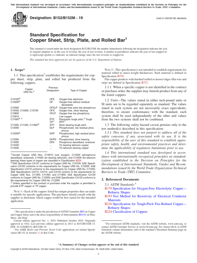 ASTM B152 COBRE 7Cen-US | PDF | Sheet Metal | Hardness