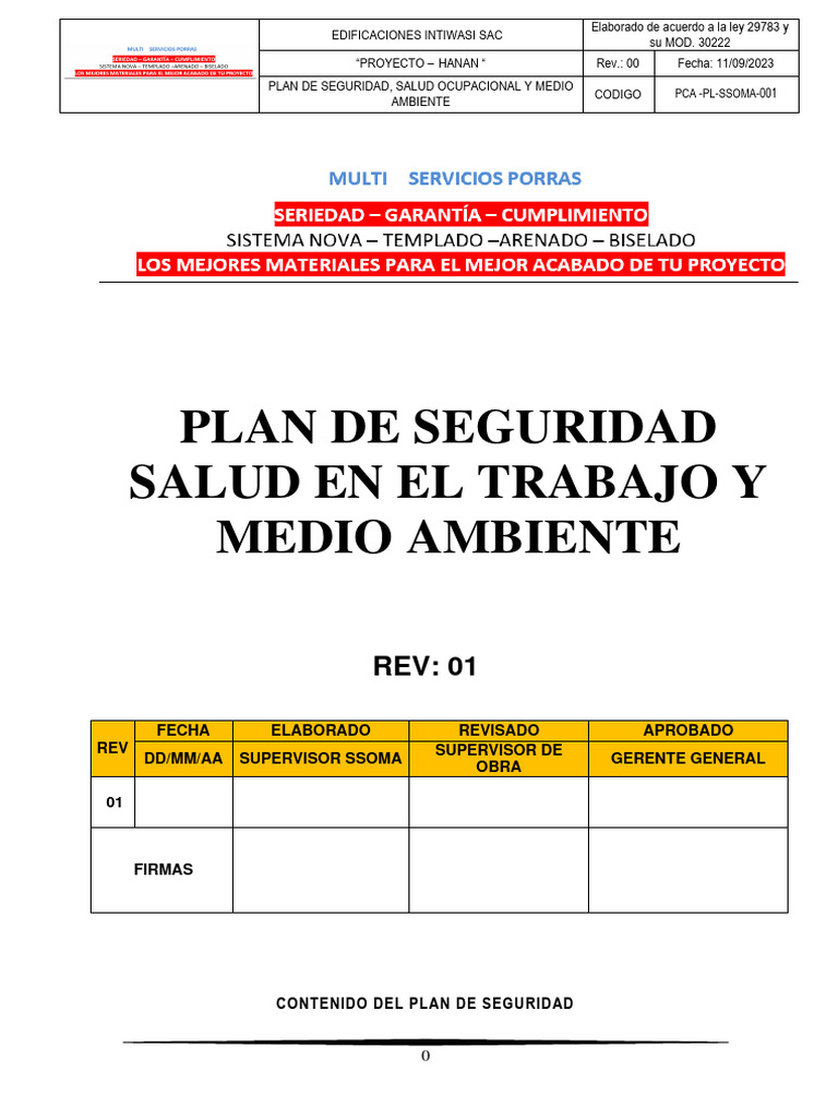 Plan de Seguridad SST y Medio Ambiente... | PDF | Seguridad y salud ocupacional | Riesgo
