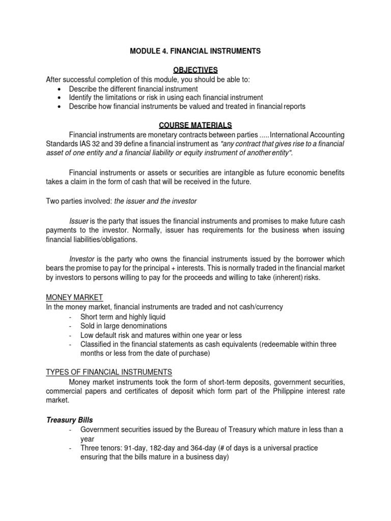 Financial Instruments | PDF | Debt | Securities (Finance)